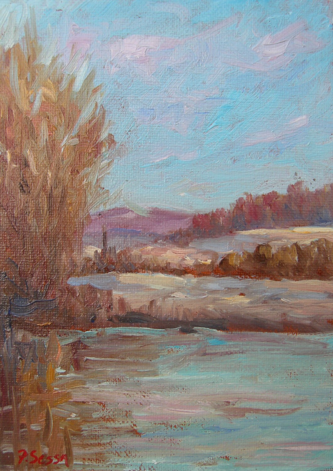 Original Painting, Impressionist, Winter Scene, Snow Landscape, Tuscany ...