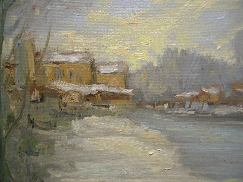 Original Painting, Oil, Impressionist, Winter Scene, Snow, Path to Town ...