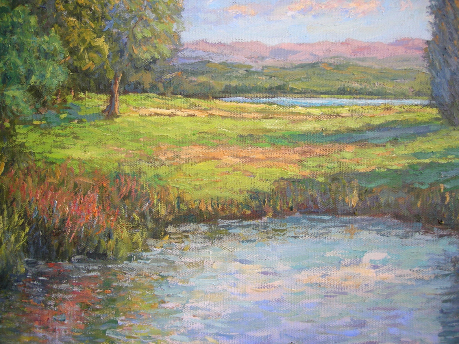 Original Impressionist Oil Painting, Landscape, Sunny Day, Lake ...