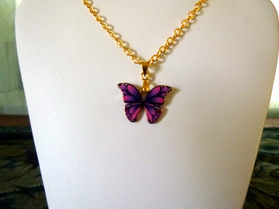 Purple Butterfly Necklace: Gold Plated Brass Chain, - Etsy