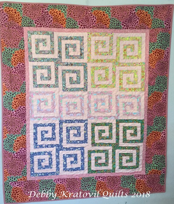 Greek Key Log Cabin Quilts Pattern | Etsy Australia