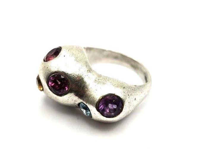MCM Sterling Silver Multi Gemstone Modernist Double Dome Ring - Etsy