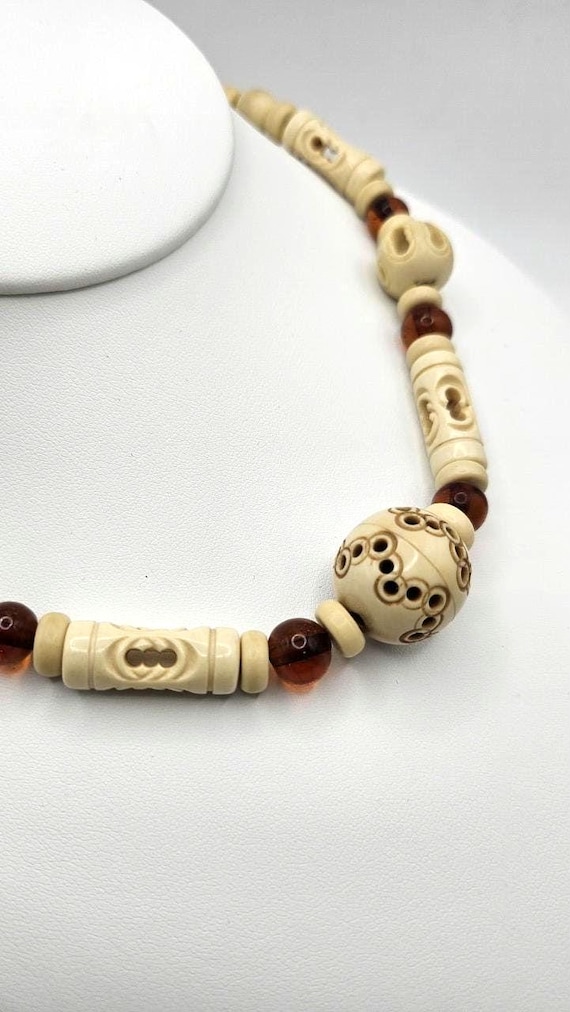Vintage Carved Galalith Necklace - Gem