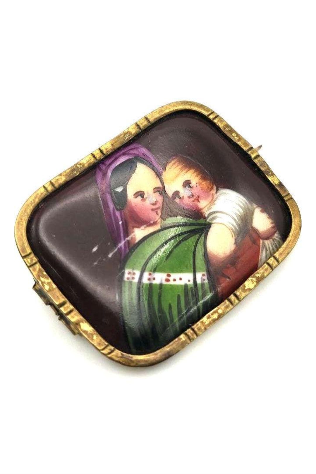 Antique Hand Painted Religious Cameo Brooch Mary and Jesus - Etsy