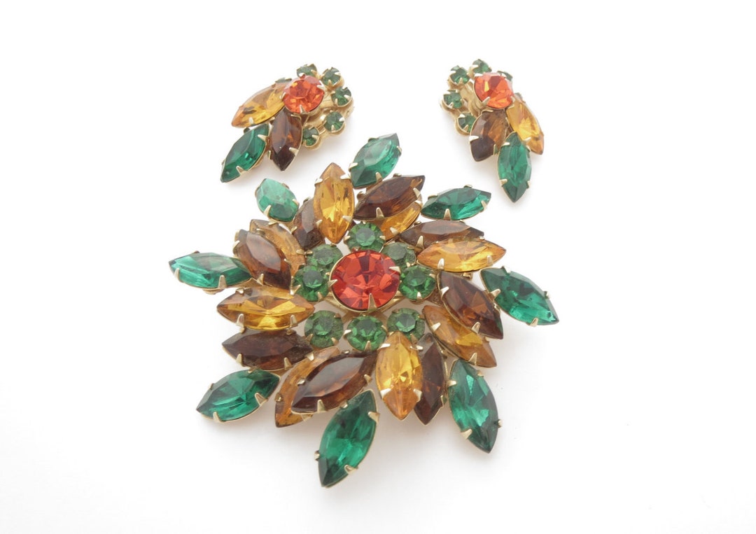 Vintage Rhinestone Set Juliana D&E Style Fall Colors 1950's Brooch and ...