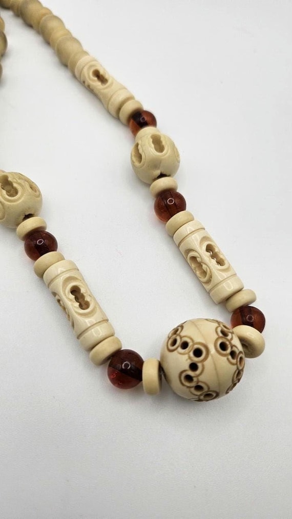 Vintage Carved Galalith Necklace - Gem