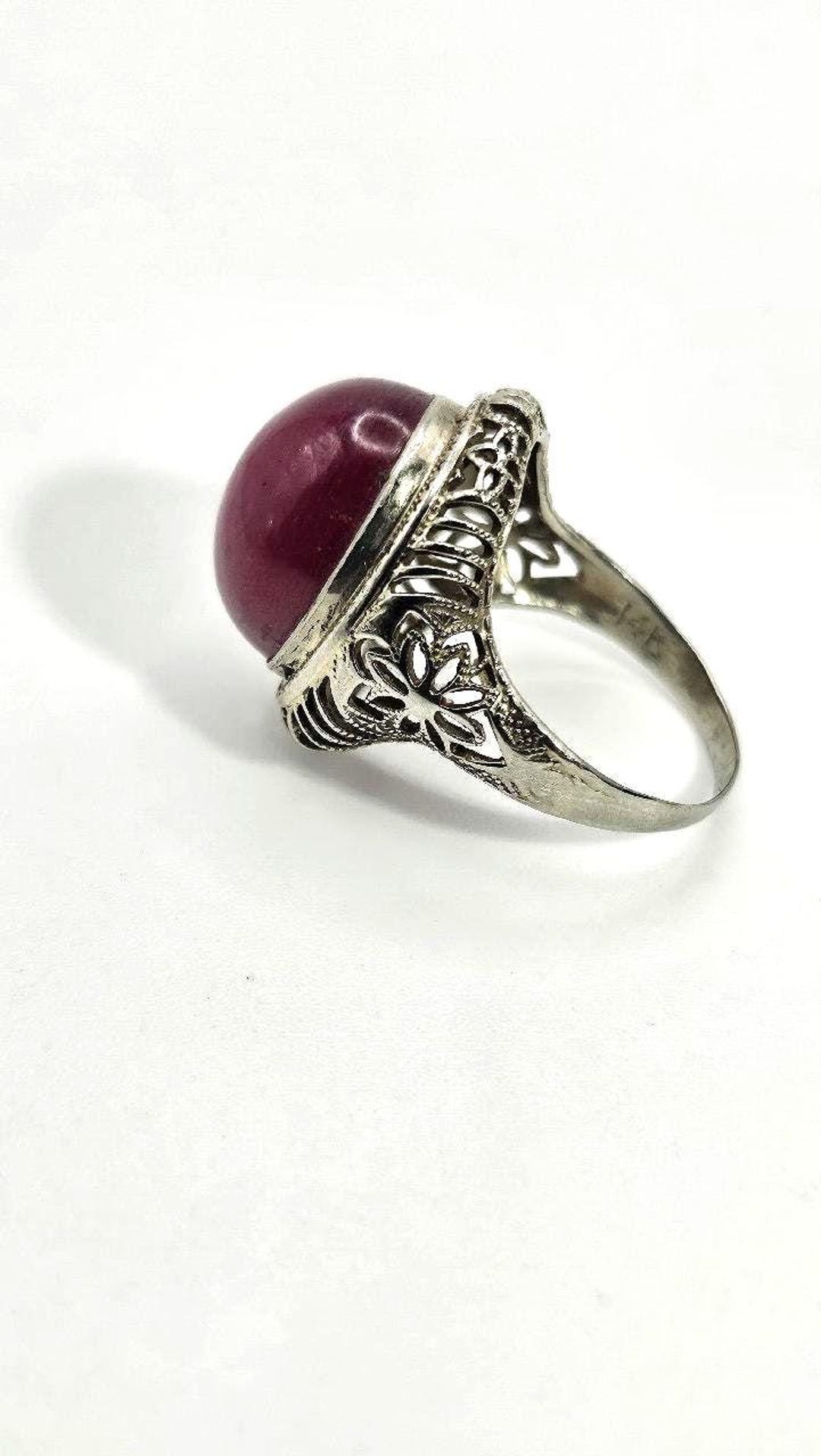 Huge Art Deco Ruby Cab 14k Filagree Ring - Etsy