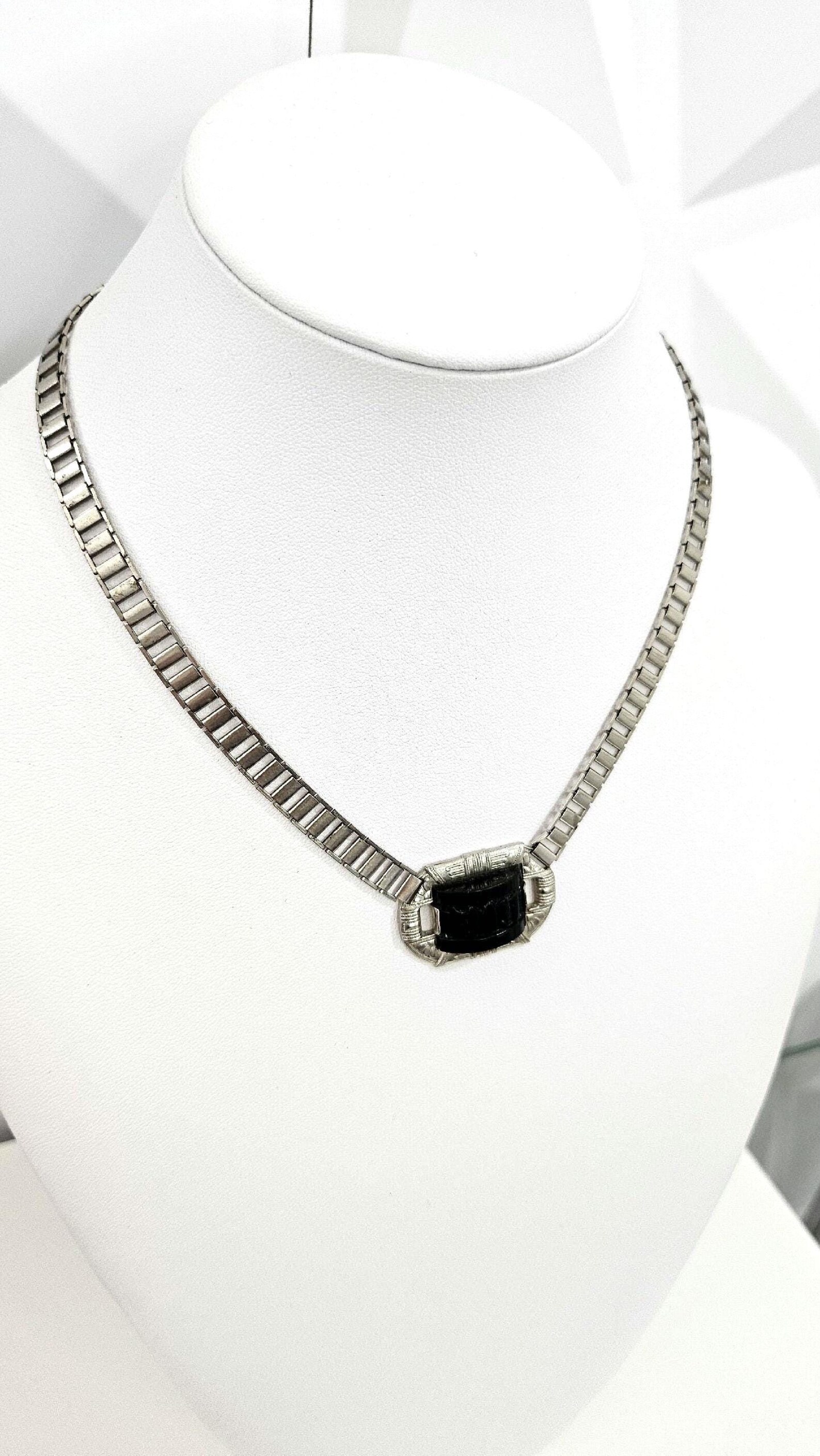 Art Deco Machine Age Silvertone Bookchain Necklace Jakob Bengel Germany ...