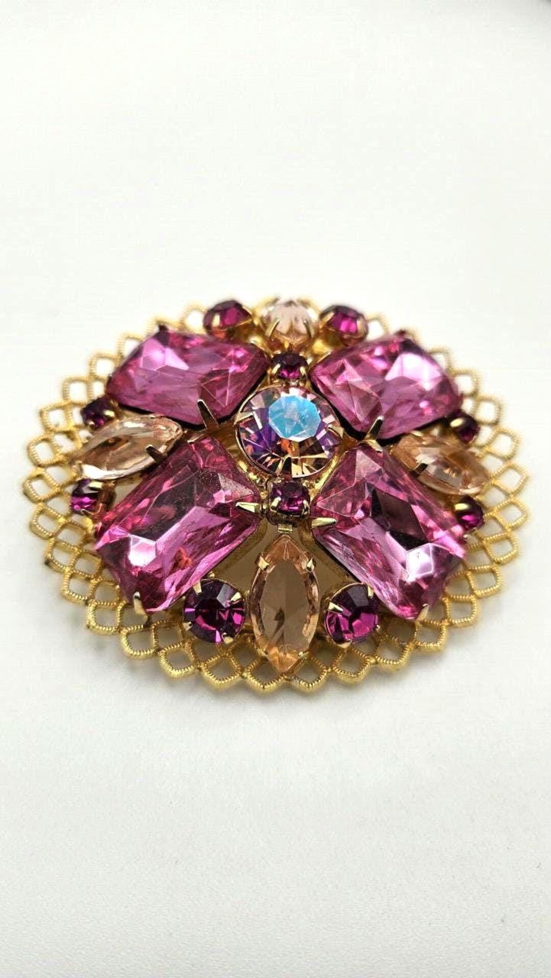 Vintage Large Pink Rhinestone Brooch - Etsy