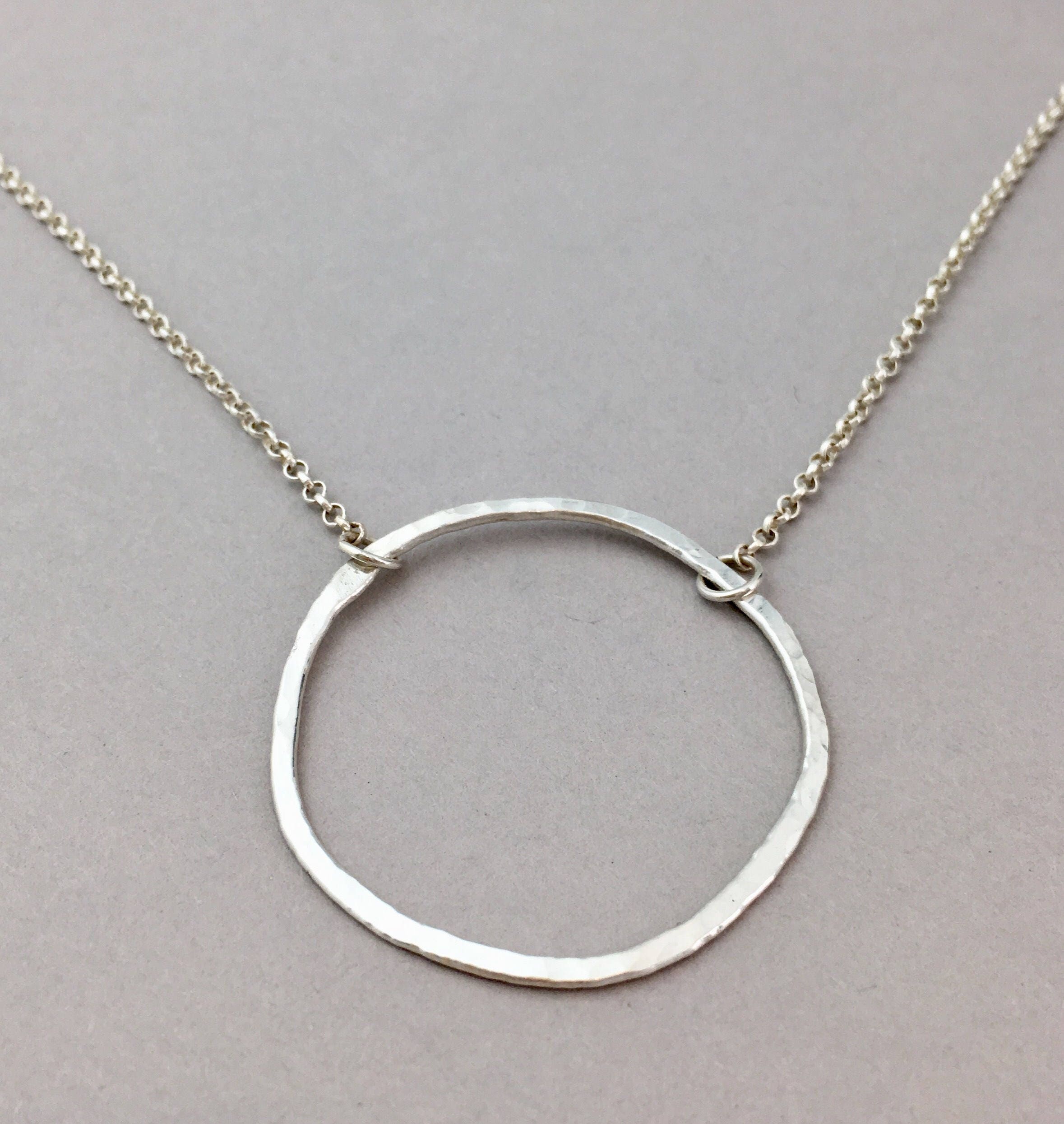 Hammered Sterling Silver Circle Necklace - 17 Inch Chain - Etsy