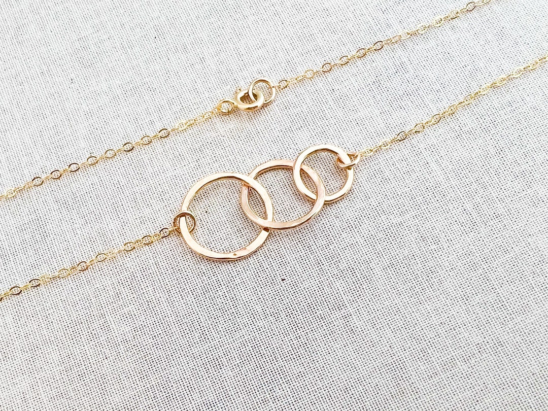 3 Circle Necklace Gold, Eternity 3 Ring Necklace, Interlocking Rings ...