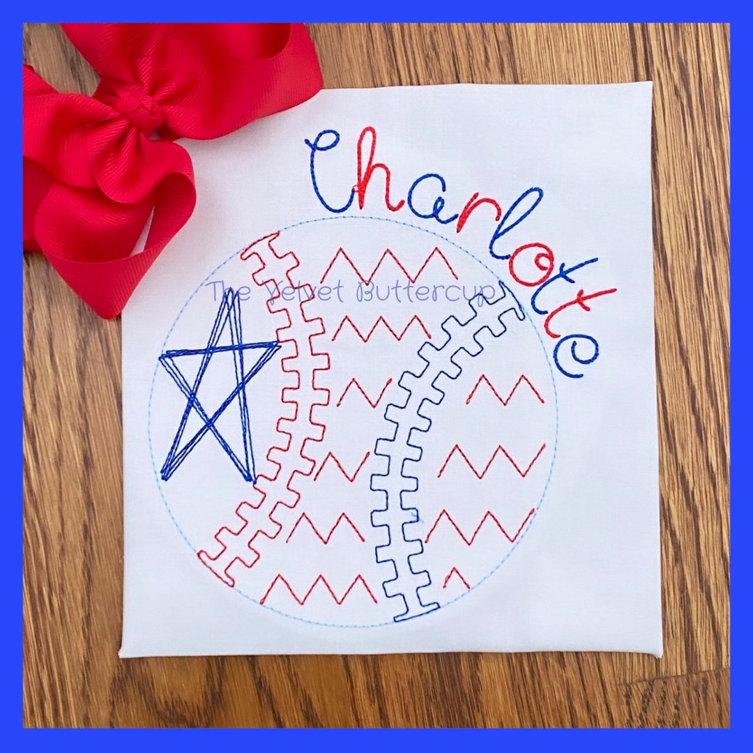 Baseball Flag Sketch Style Embroidery - Baseball Flag Bean Stitch ...