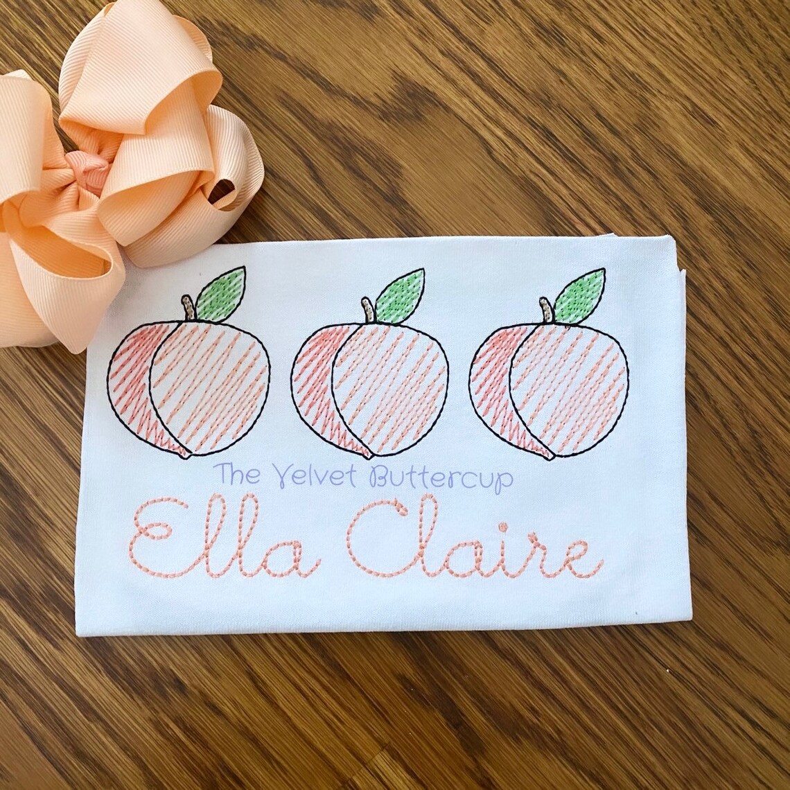 Peach Embroidery Design Sketch Style Trio | Etsy