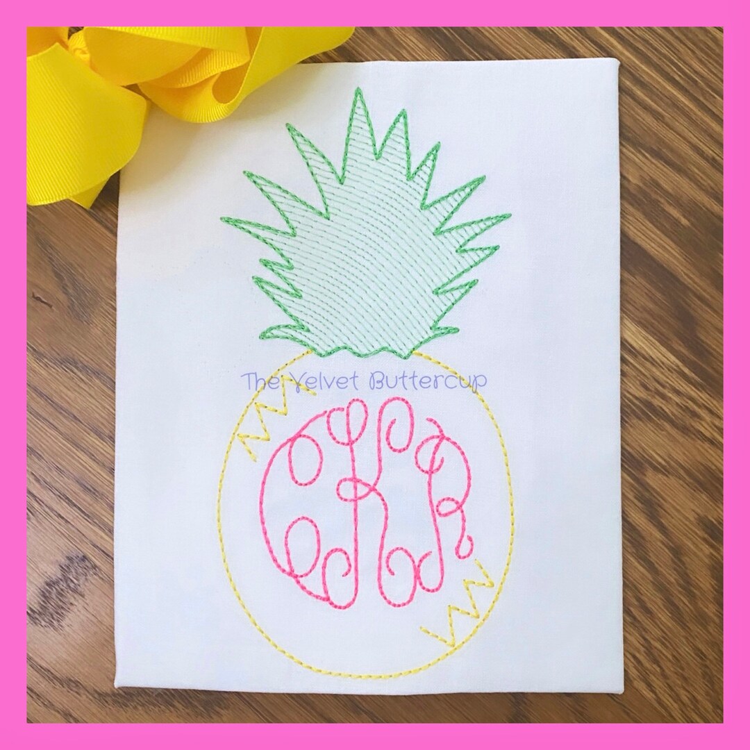 Pineapple Monogram Frame Sketch Style Embroidery - Pineapple Monogram ...