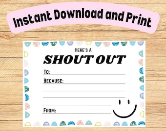 Shout Out Cards Promote Kindness Students, Teachers, Admin Staff ...