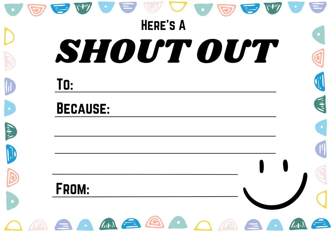 Shout Out Cards Promote Kindness Students, Teachers, Admin Staff ...