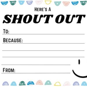 Shout Out Cards Promote Kindness Students, Teachers, Admin Staff ...