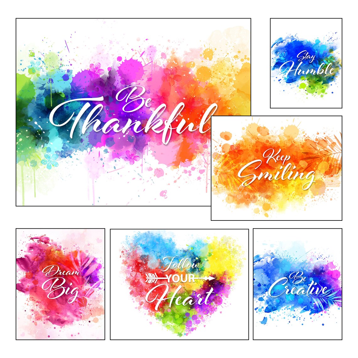Set of 6 Colorful Abstract Paint Splats Inspirational Wall Art Prints ...