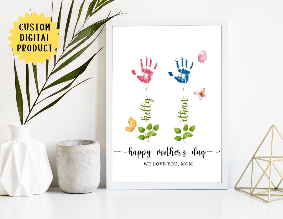Custom Flower Handprint, Mother's Day Handprint Art Print, Grandma ...