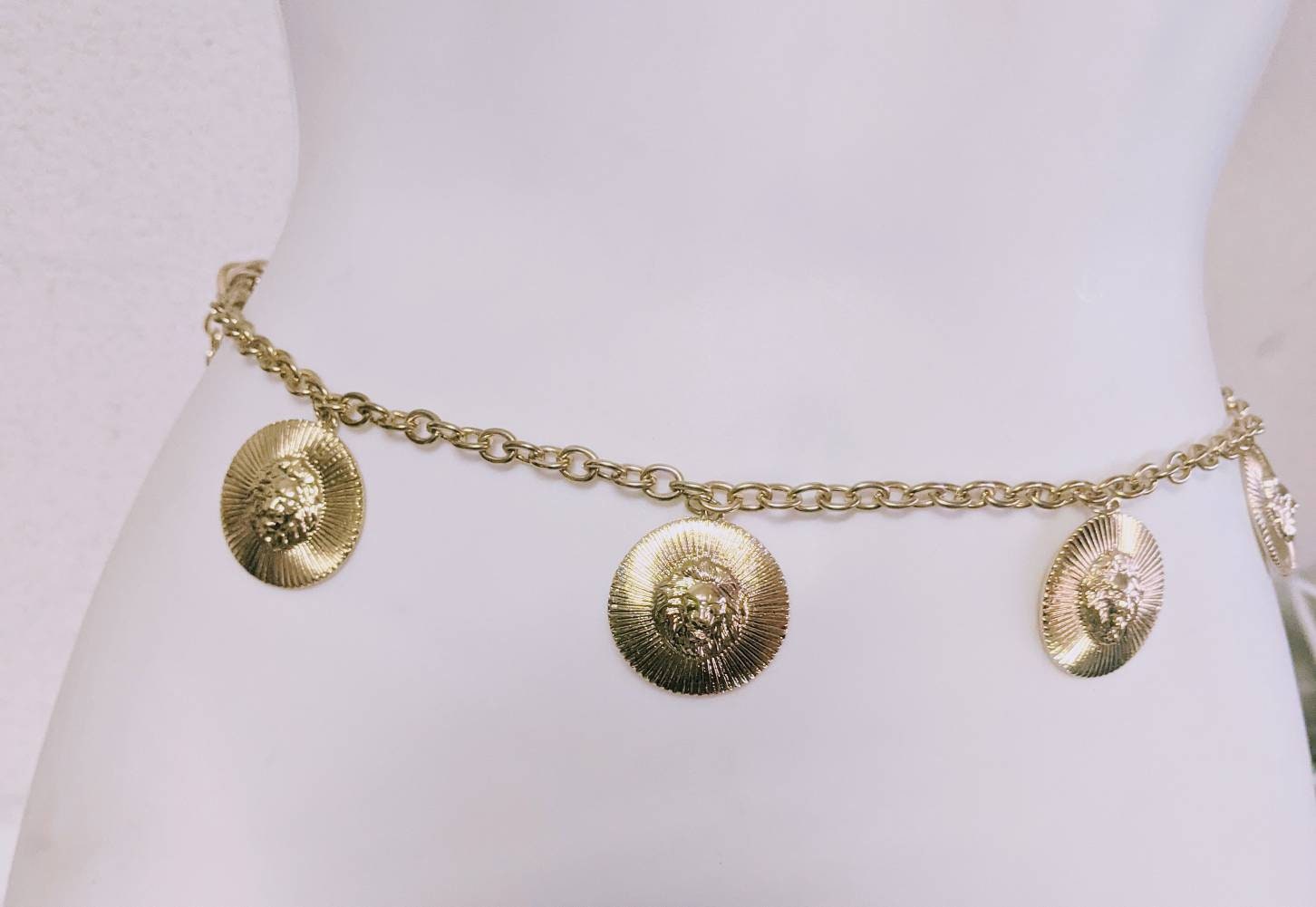 Gold Chain Link Lion Head Belt Women's Vintage M - Etsy