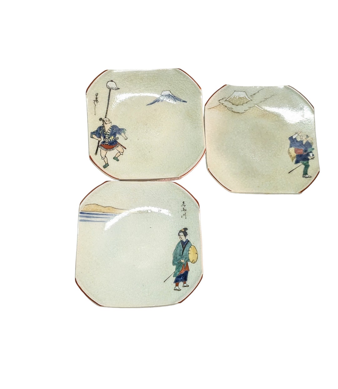 Three Vintage Japanese Geisha Porcelain Plates, Minimalist Glazed ...