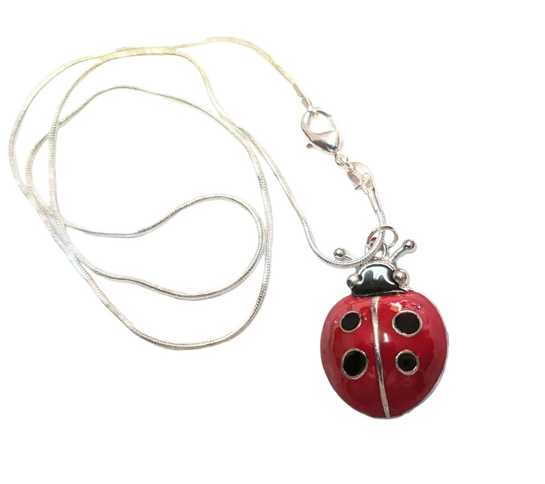 Vintage Ladybug Pendant Necklace 925 Chain 18" - Etsy