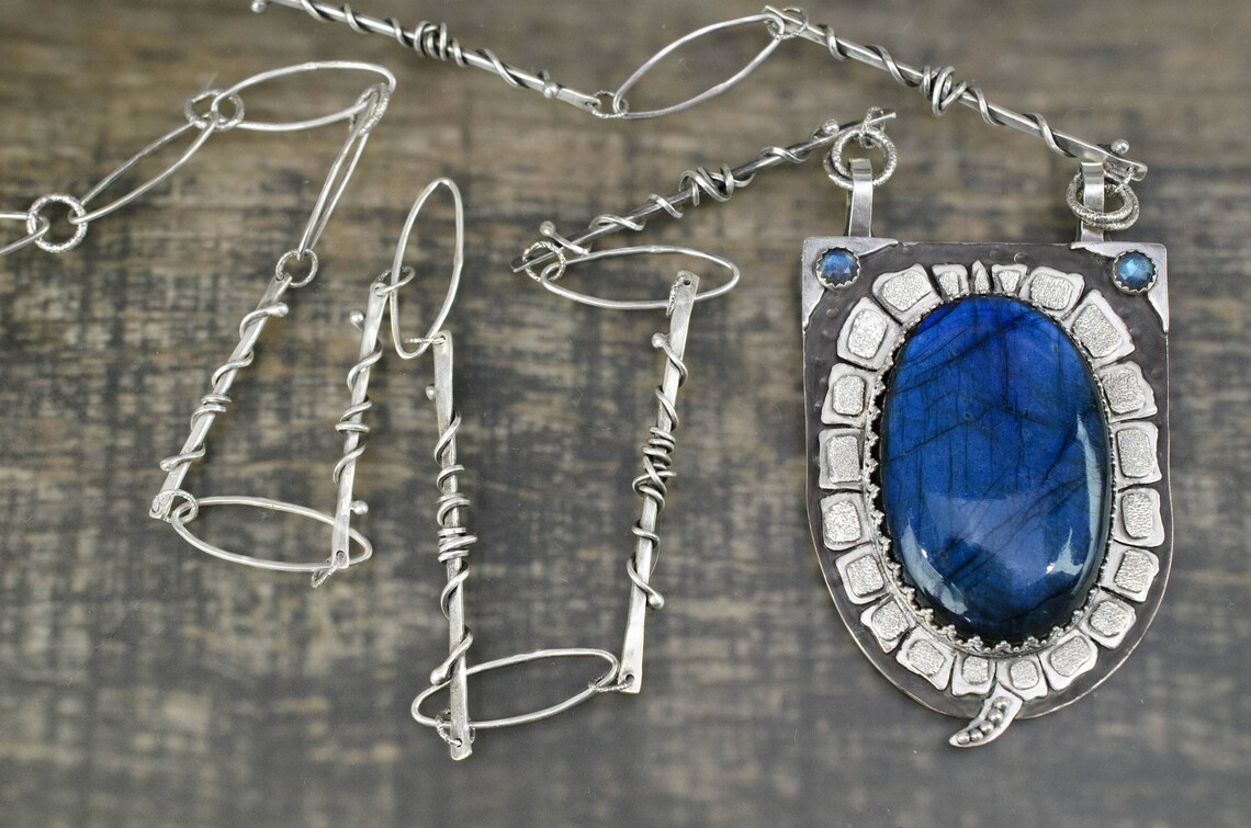 Handmade Sterling Silver and Labradorite Turtle Pendant With Handmade ...