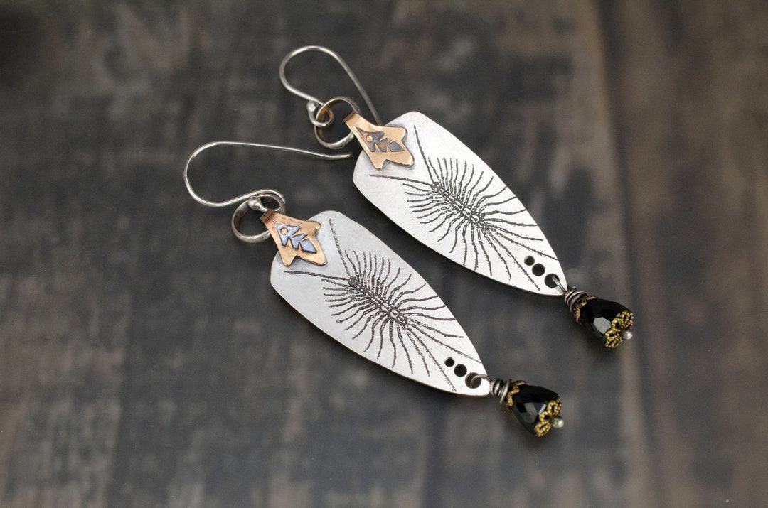 Handmade Acid Etched Centipede With Spinel Bead and Mixed Metal Bronze ...