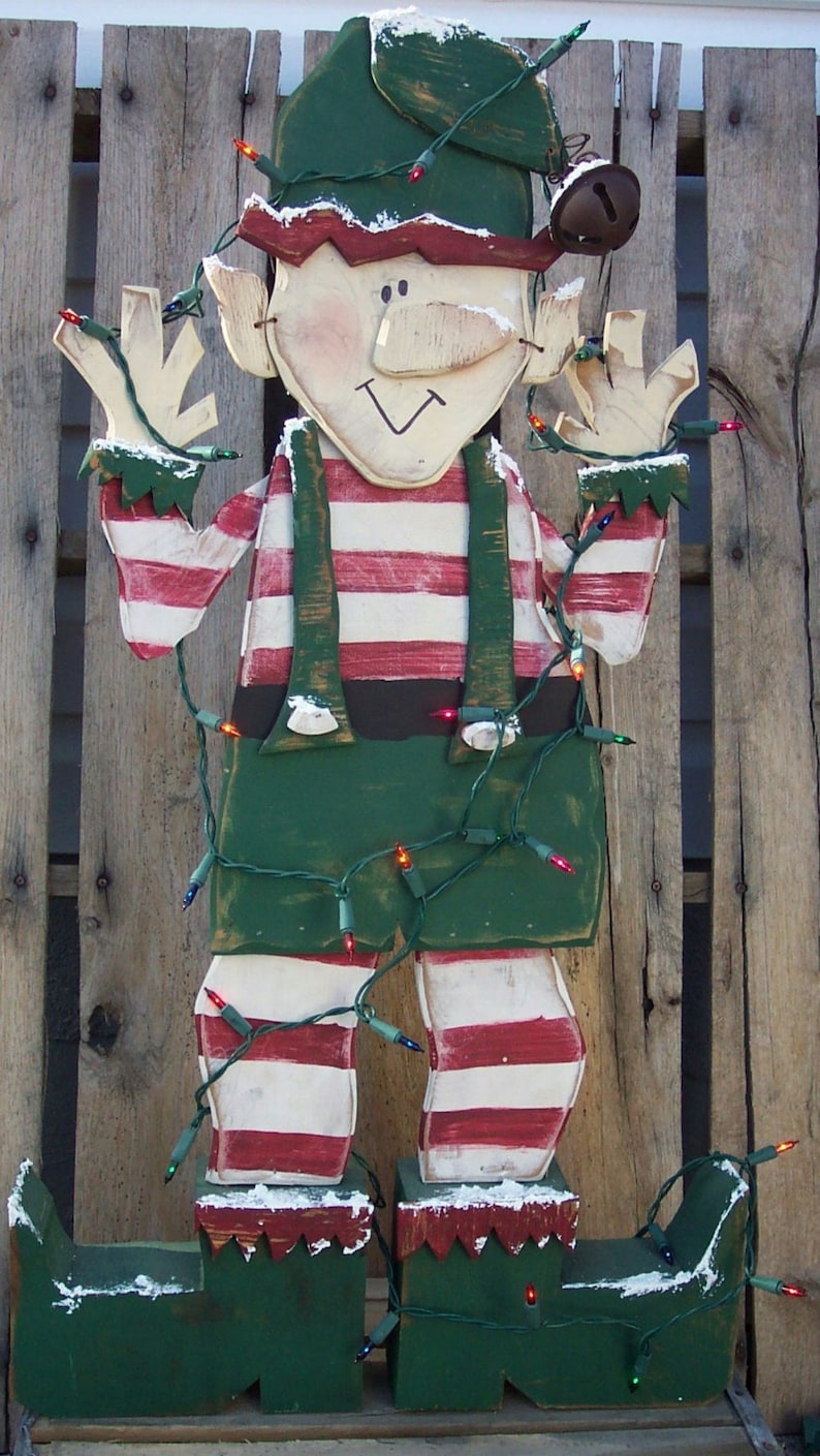 Santa's Christmas Elf Wood Craft Pattern for Winter Lighted - Etsy
