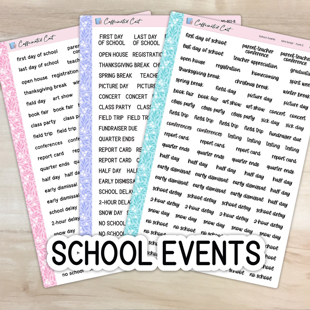 School Events - Mini Script Planner Stickers [ MS-801 ] - Etsy
