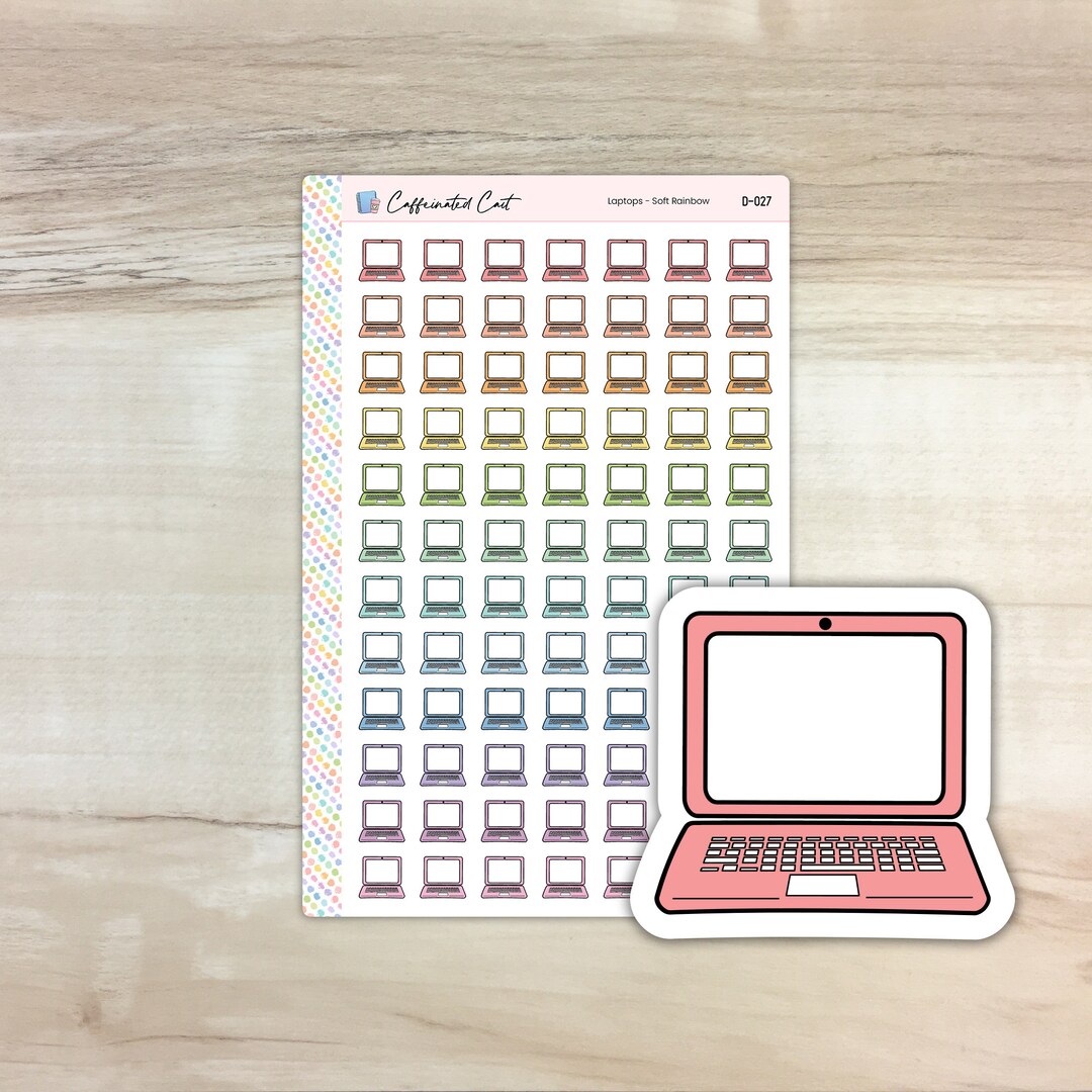 Laptop Doodle Icon Stickers Soft Rainbow Colorway D-027 - Etsy