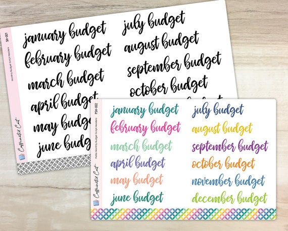 Monthly Budget Script Header Stickers | Etsy