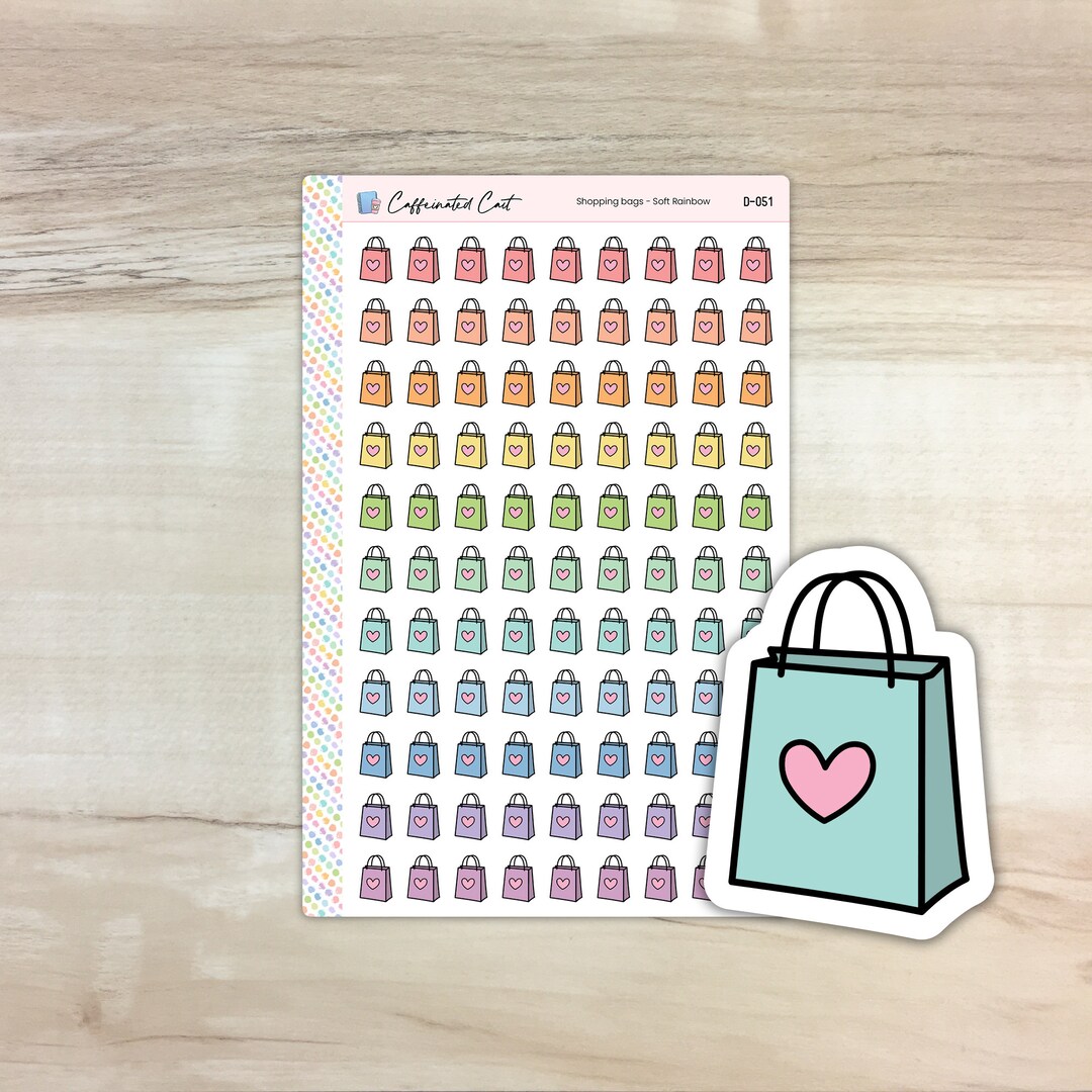 Shopping Bag Doodle Icon Stickers Soft Rainbow Colorway D-051 - Etsy