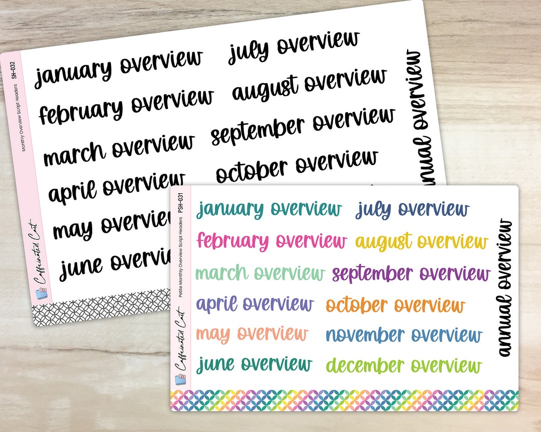 Monthly Overview Script Header Stickers - Font C - Etsy