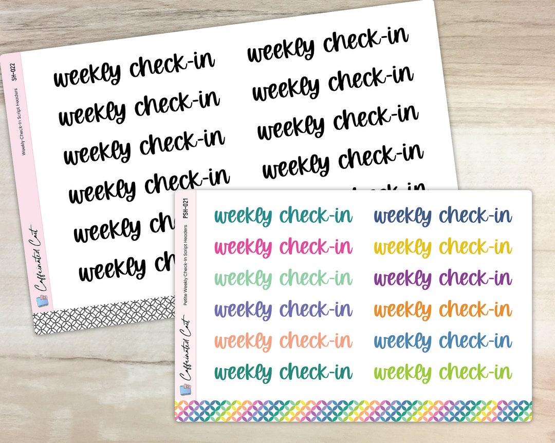 Weekly Check-in Script Header Stickers - Font C - Etsy