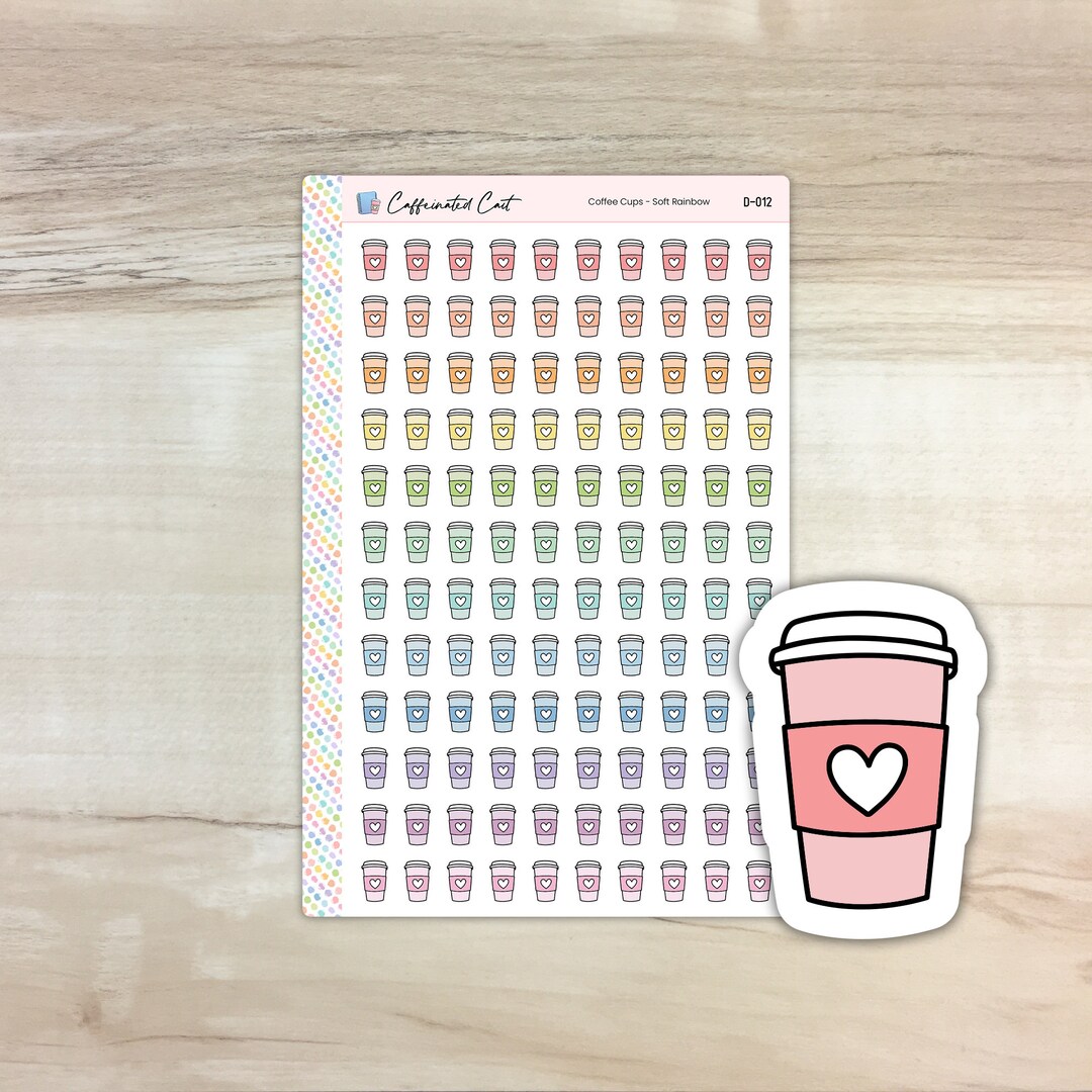 Coffee Cup Doodle Icon Stickers Soft Rainbow Colorway D-012 - Etsy