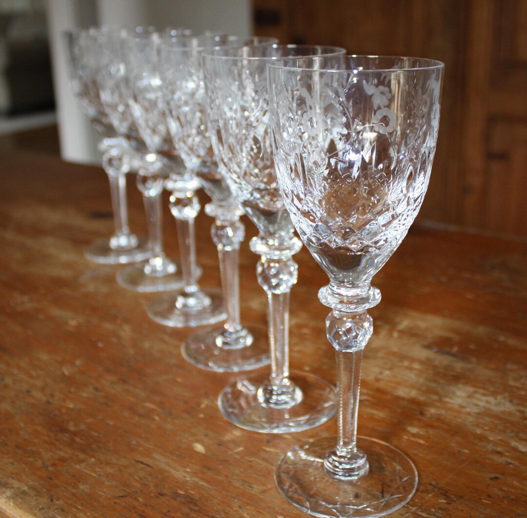 6 BEAUTIFUL YUGOSLAVIAN CRYSTAL Vintage Stemware Gallia Rogaska Wine ...
