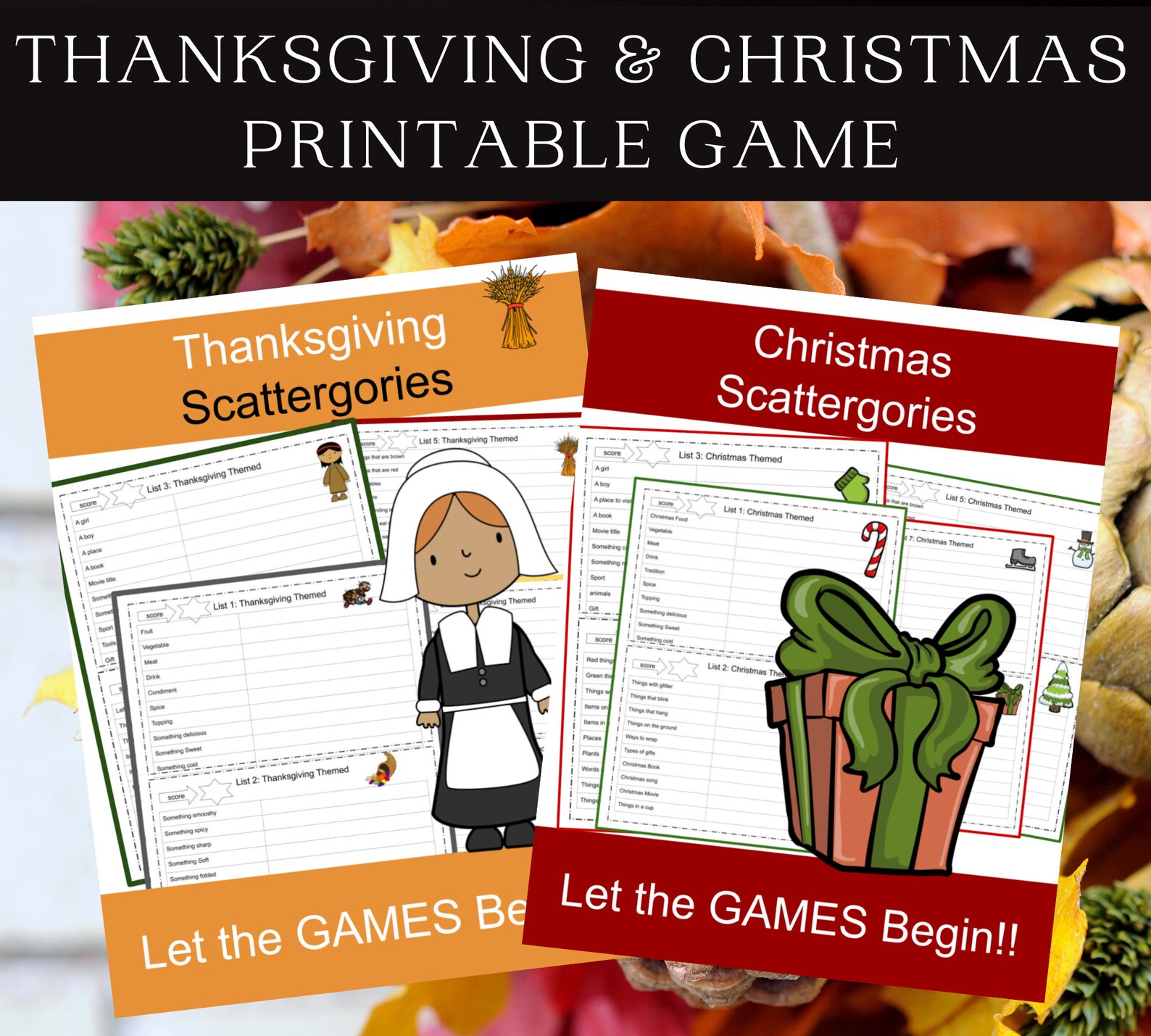 Thanksgiving Scattergories, Christmas Scattergories, Dinner Party Game ...