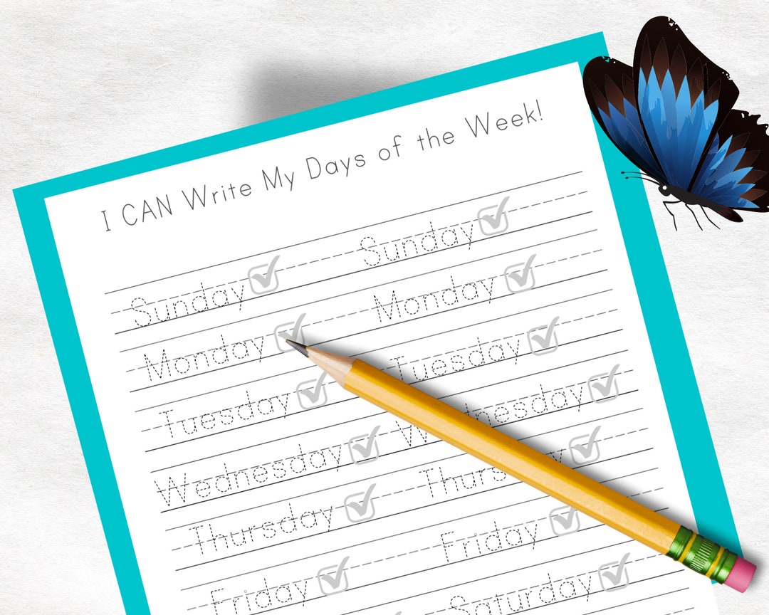 Days of the Week Handwriting Worksheets, Printable Traceable Letters ...
