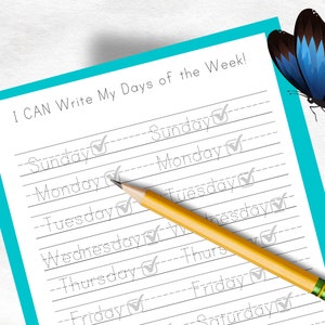 Days of the Week Handwriting Worksheets Printable Traceable | Etsy