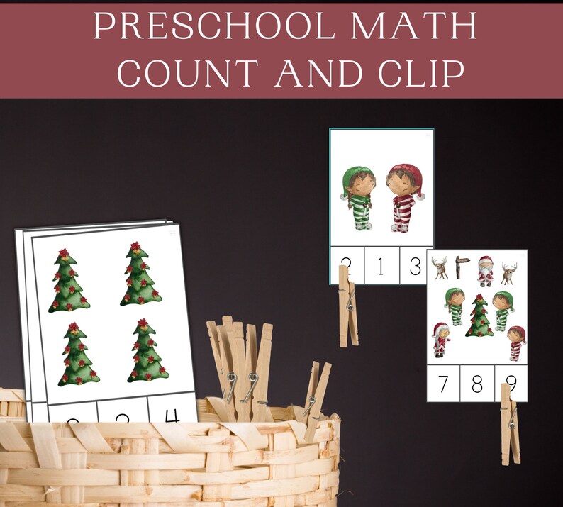 Preschool Math Worksheets Pdf, Preschool Christmas Math, Count and Clip ...