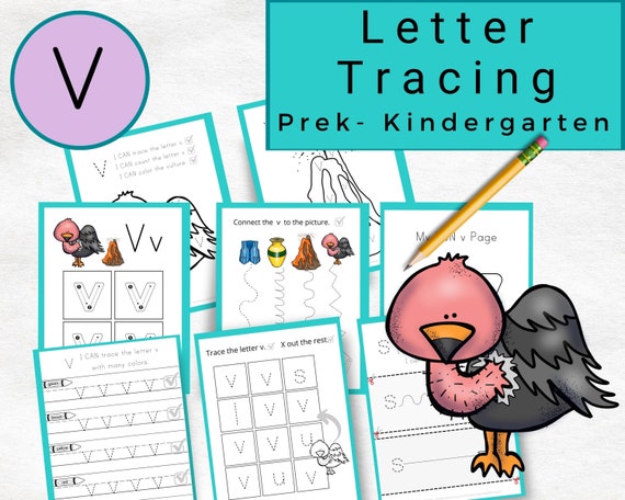 Preschool Tracing Pages Tracing Letter V Worksheets Tracing | Etsy