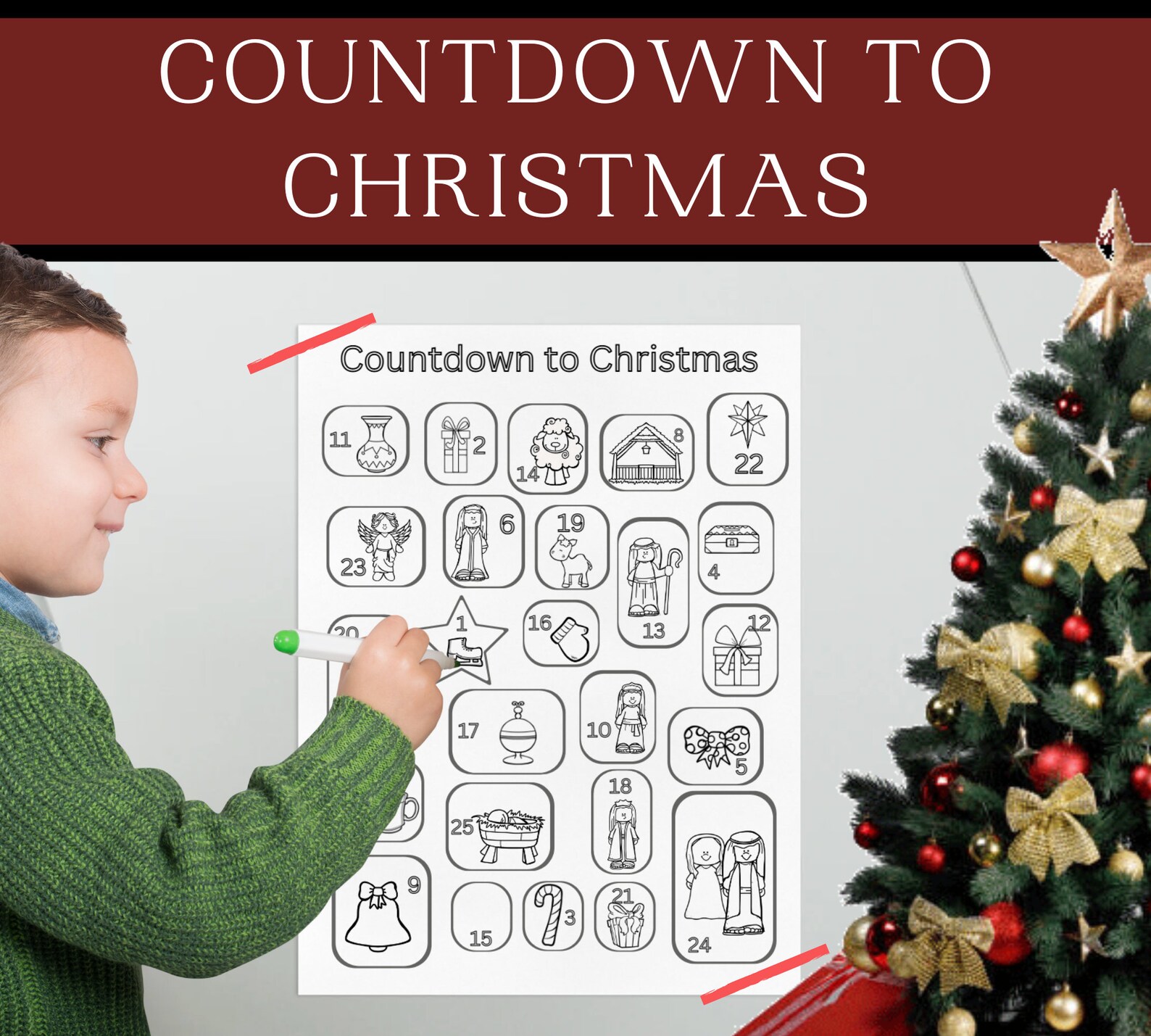 Christmas Countdown Calendar Printable, Countdown to Christmas, Advent ...