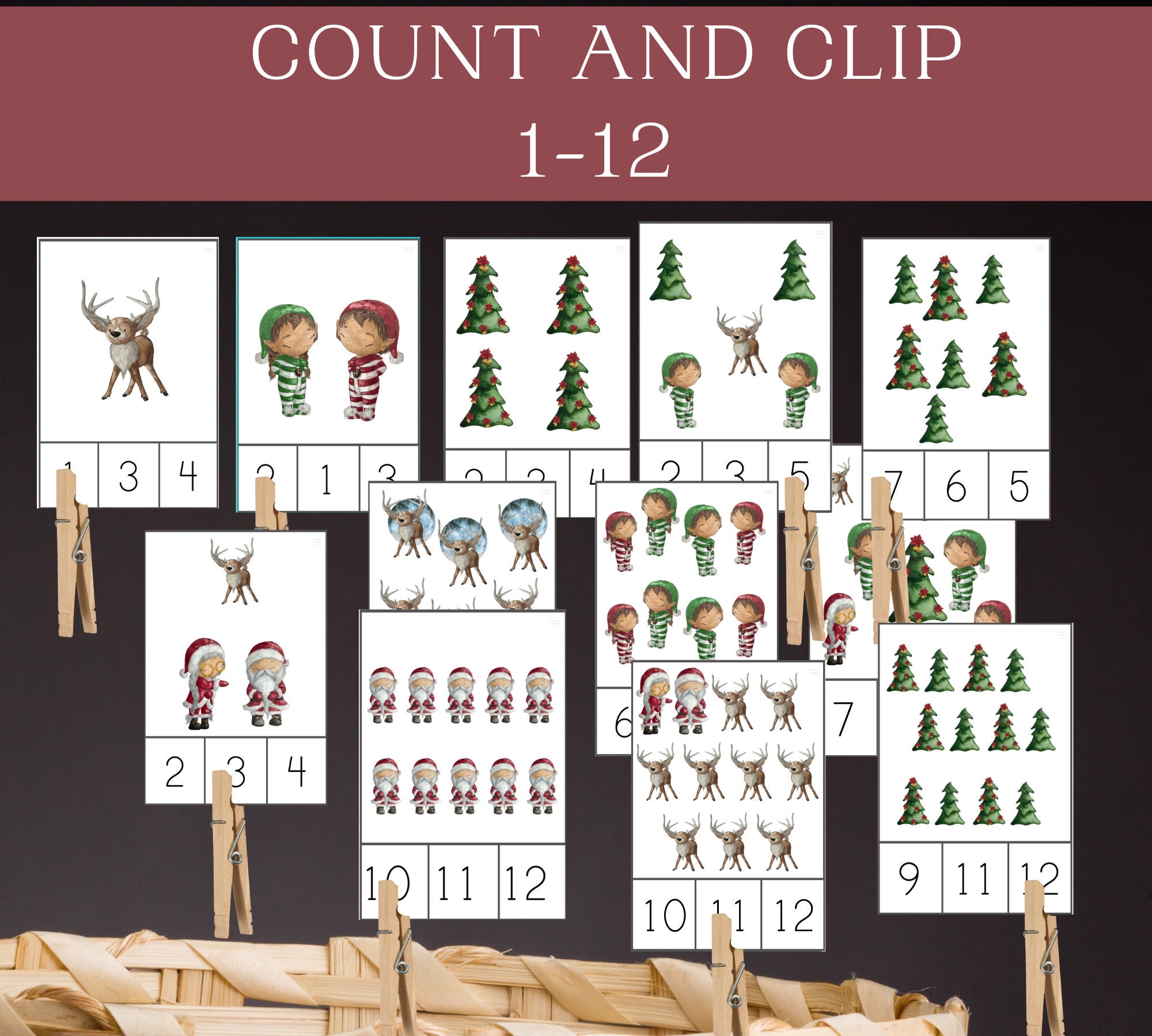 Preschool Math Worksheets Pdf, Preschool Christmas Math, Count and Clip ...