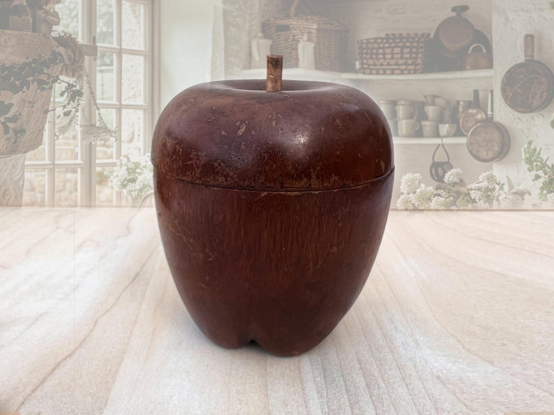 Antique Fruitwood Apple Tea Caddy Jar With Stem Lid and and Painted ...