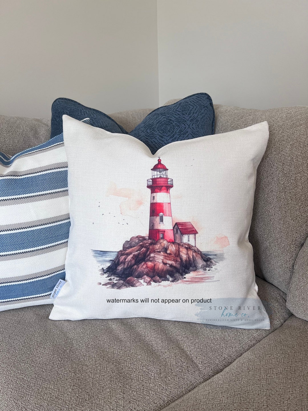 Lighthouse Pillow Cover | Beach Themed Decor | Summer Decor | Coastal ...