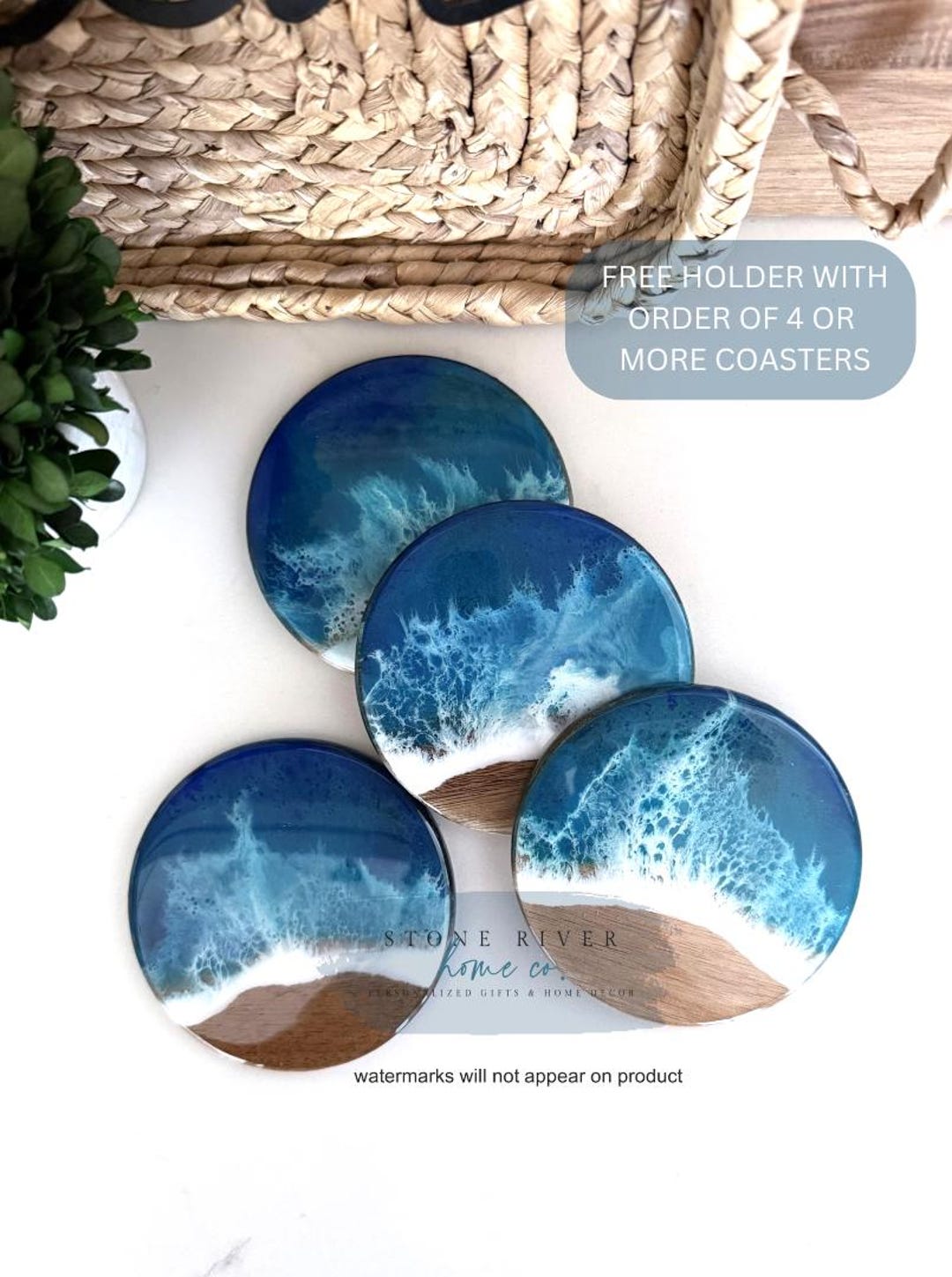 Resin Ocean Wave Coaster Set: Coastal Beach Decor - Etsy