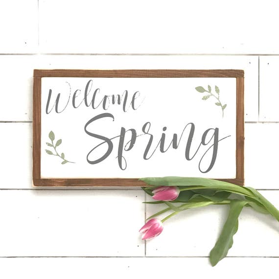 Welcome Spring painted wood sign Wood sign Distressed | Etsy