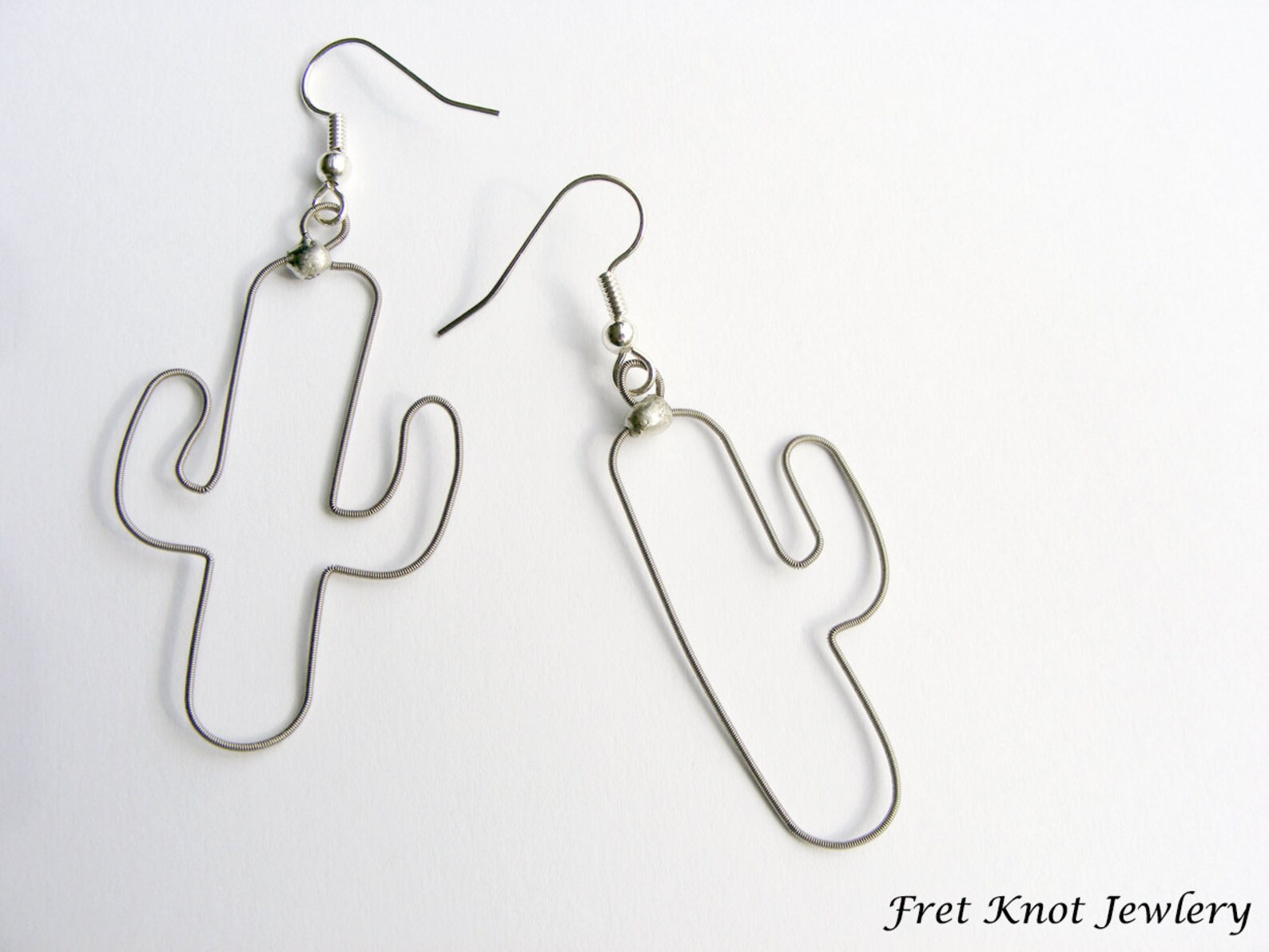 Saguaro Cactus Earrings made of Recycled Guitar Strings | Etsy