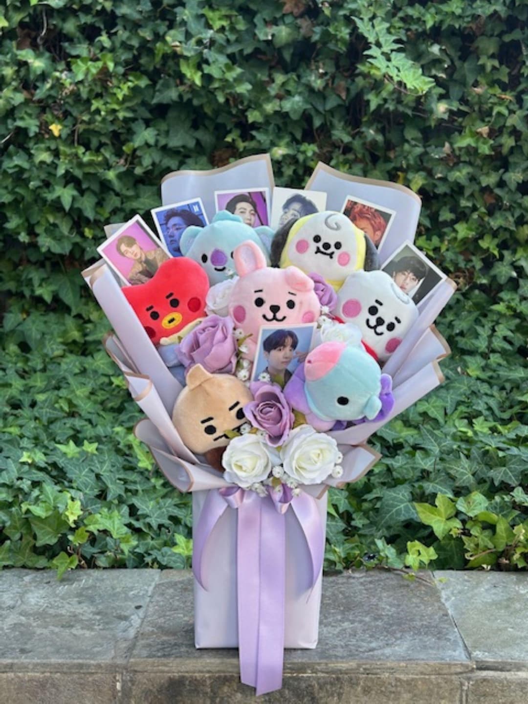Plushies Bouquet. Kpop Boy Band With Photocards Bouquet. Lavender ...